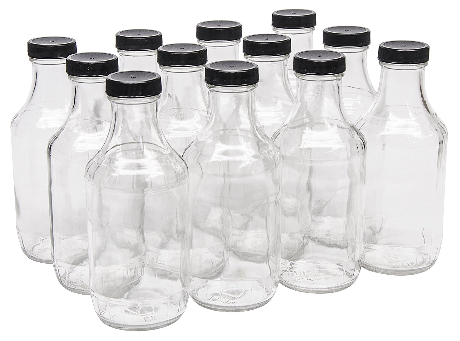 NMS 16 Ounce Glass Sauce Bottle With 38mm Black Plastic Lids Case NMS 16 Ounce Glass Sauce Bottle With 38mm Black Plastic Lids Case
