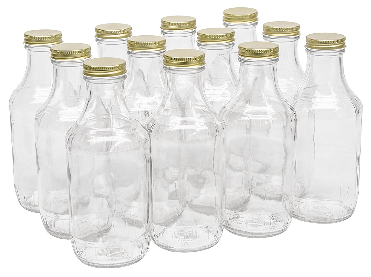 NMS 16 Ounce Glass Sauce Bottle With 38mm Gold Metal Lids Case Of NMS 16 Ounce Glass Sauce Bottle With 38mm Gold Metal Lids Case Of