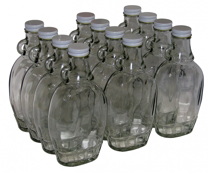 NMS 8 Ounce Glass Maple Syrup Bottles with Loop Handle & White Metal ...