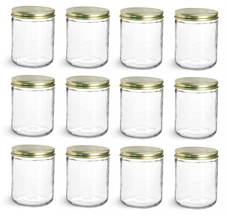 Nms 16 Ounce Glass Wide Mouth Straight Sided Canning Jars Case Of 12 With Gold Lids North